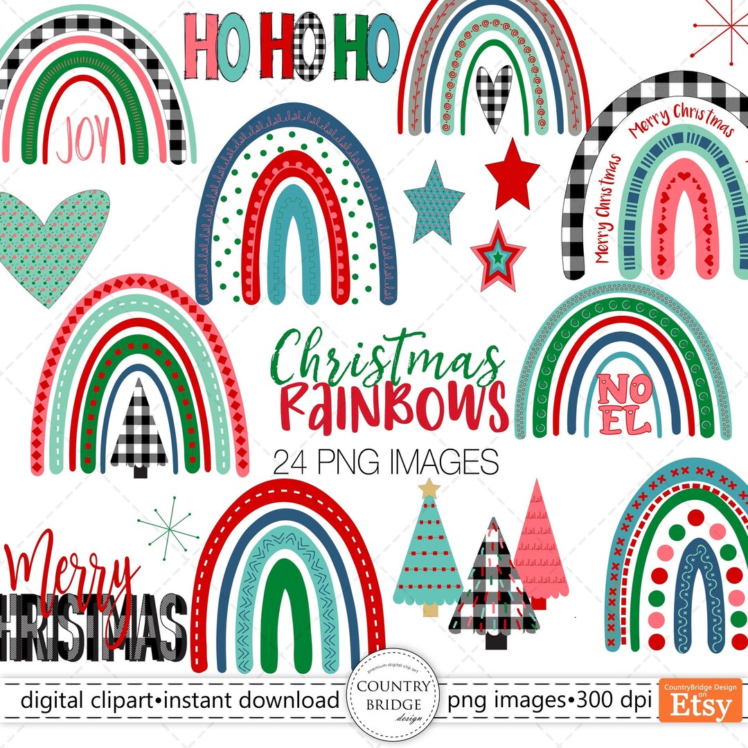 Boho Rainbow Clip Art, Christmas Rainbow, Boho Christmas Rainbows, PNG ...