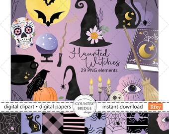 Watercolor Halloween Clipart & Digital Paper Bundle Fall | Etsy