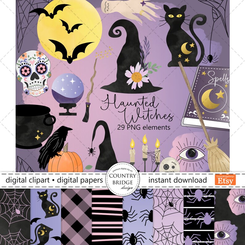 Watercolor Witches Clipart & Digital Paper Bundle Halloween - Etsy