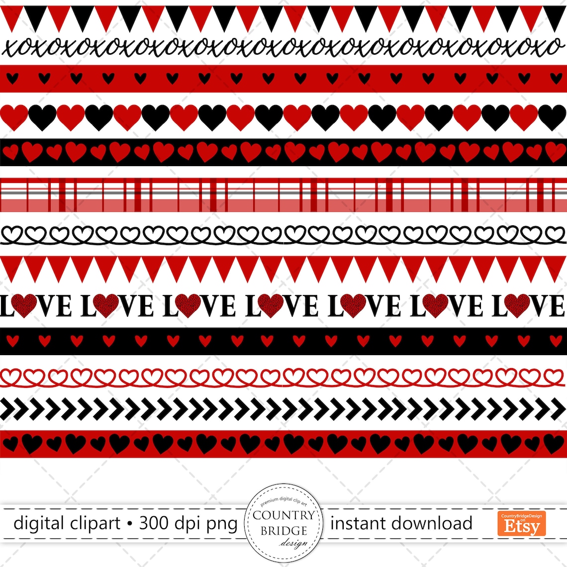 Heart Garland Clipart Valentine Borders Clip Art Set Hearts - Etsy