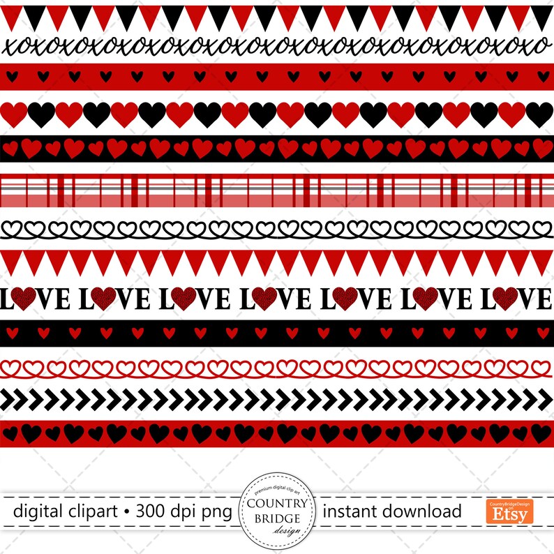 Heart Garland Clipart Valentine Borders Clip Art Set Hearts - Etsy