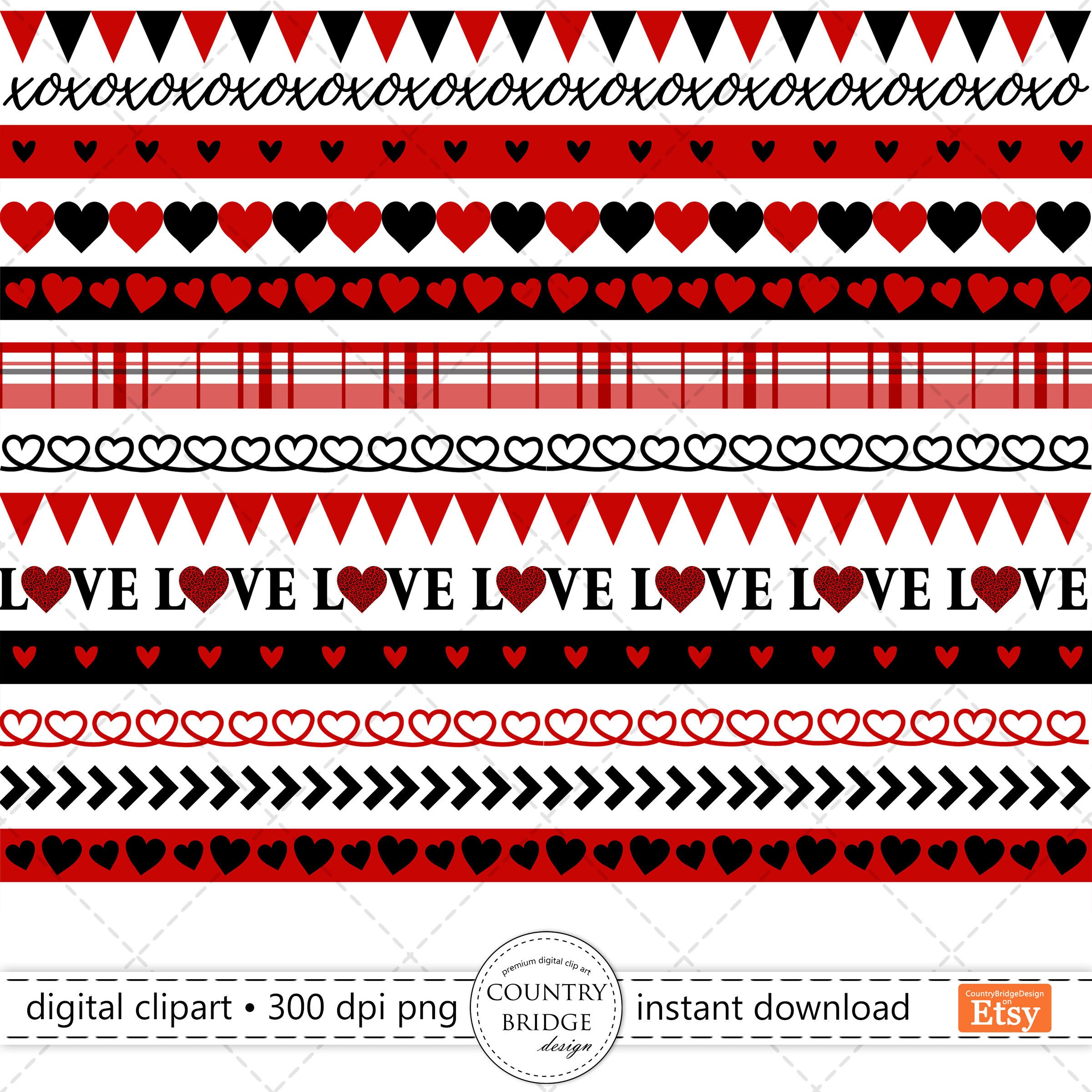 Heart Garland Clipart Valentine Borders Clip Art Set Hearts - Etsy