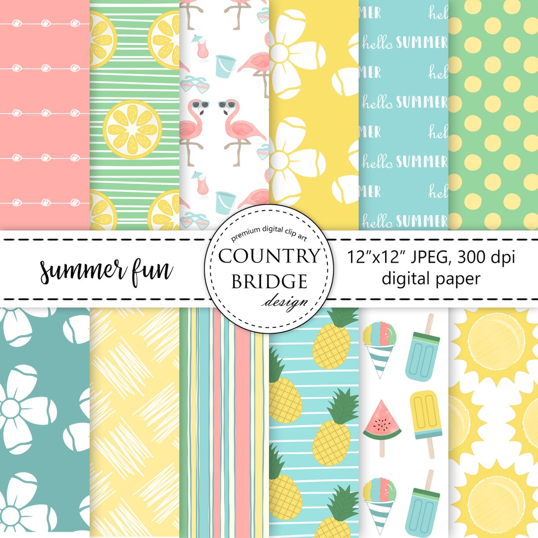 Summer Digital Paper, Pineapple Pattern, Summer Background, Beach Paper ...