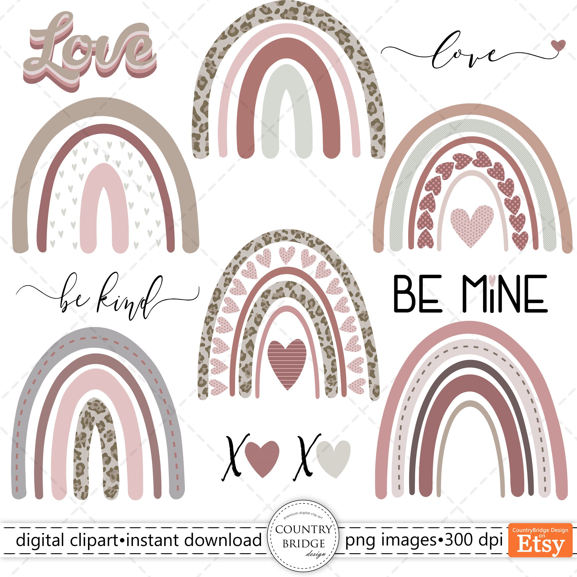 Valentine Rainbow Clipart Boho Valentine Rainbow PNG Leopard - Etsy