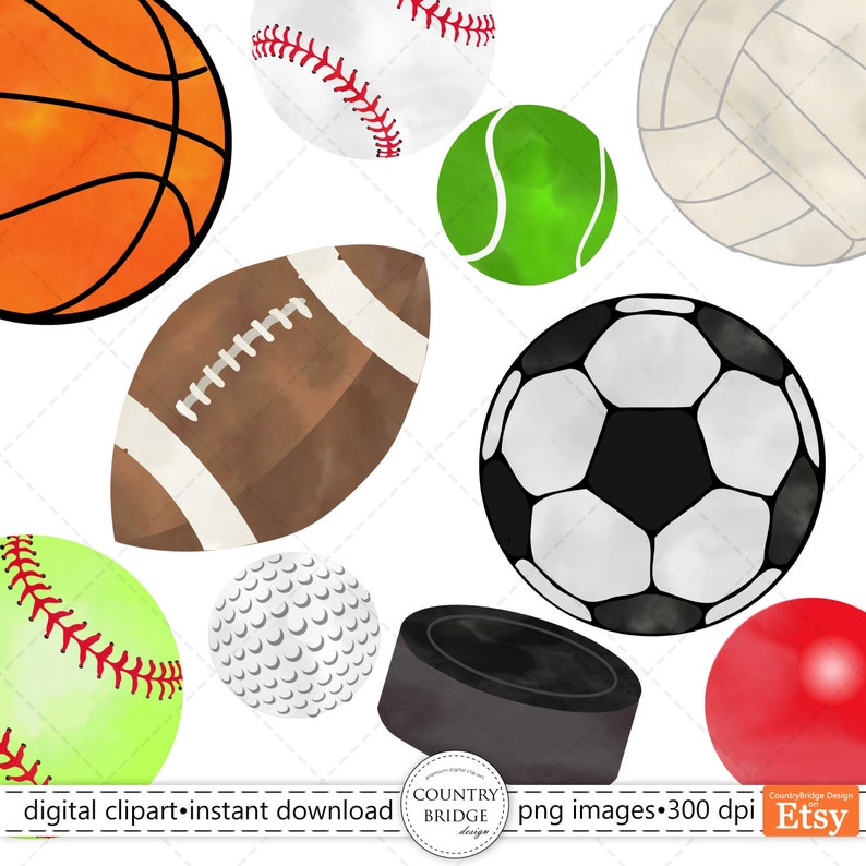 Sports Clipart Football Basketball Soccer Baseball - Etsy