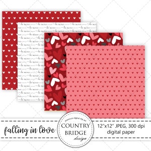 Valentine Digital Paper, Farmhouse Valentine Digital Paper, Heart ...