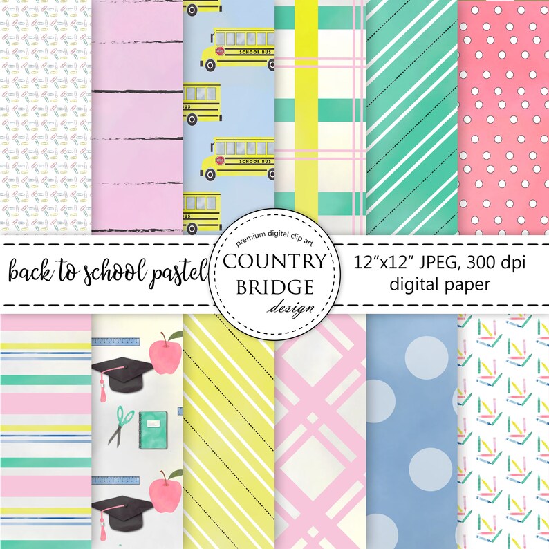 Watercolor Back to School Pastel Clipart School Clipart | Etsy