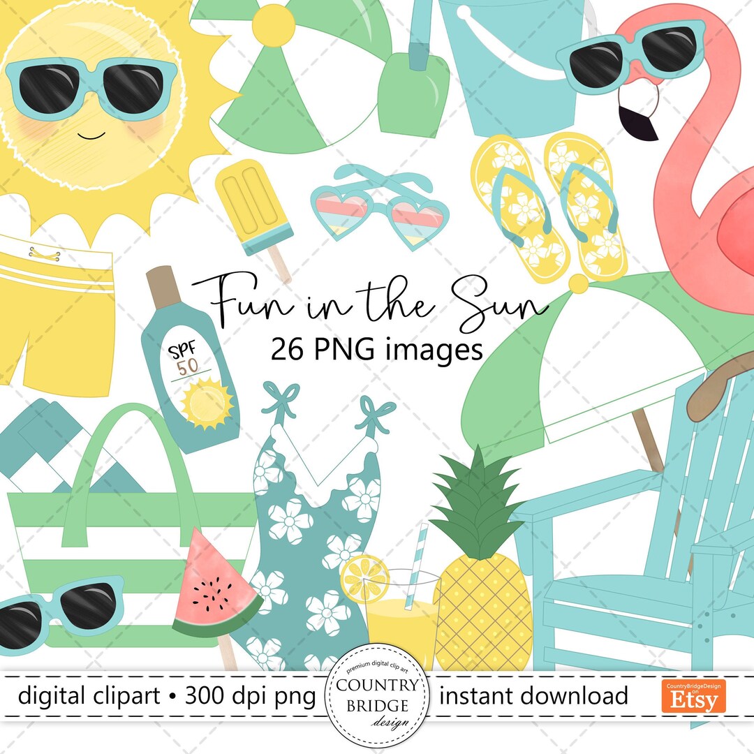 Summer Clipart, Summer Beach Clipart, Summer Party Clipart, Flamingo ...