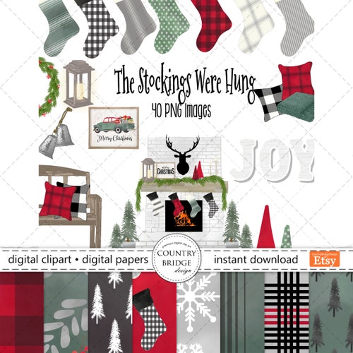 Watercolor Farmhouse Christmas Clipart & Digital Paper Bundle - Etsy