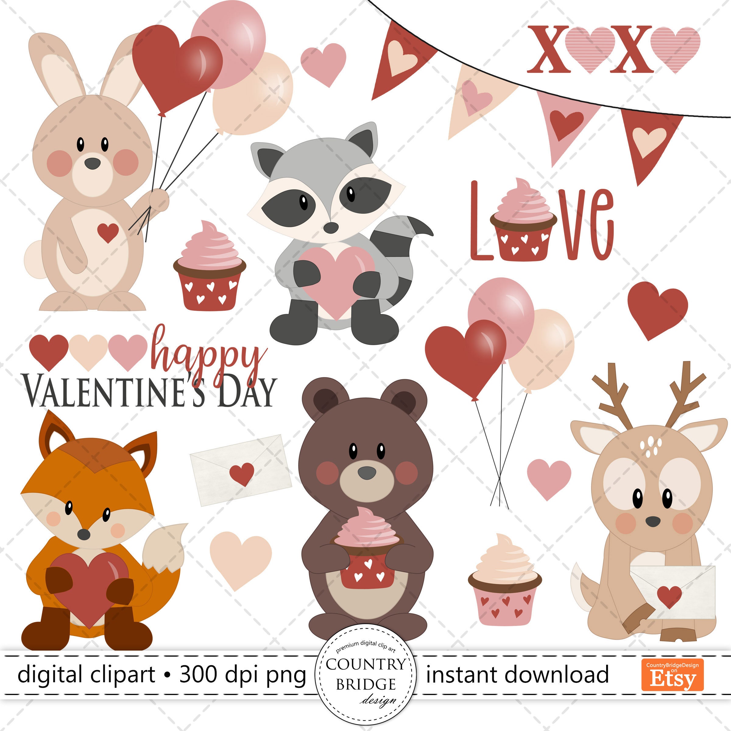 Valentine Animals Clipart Valentine Woodland Animal PNG - Etsy