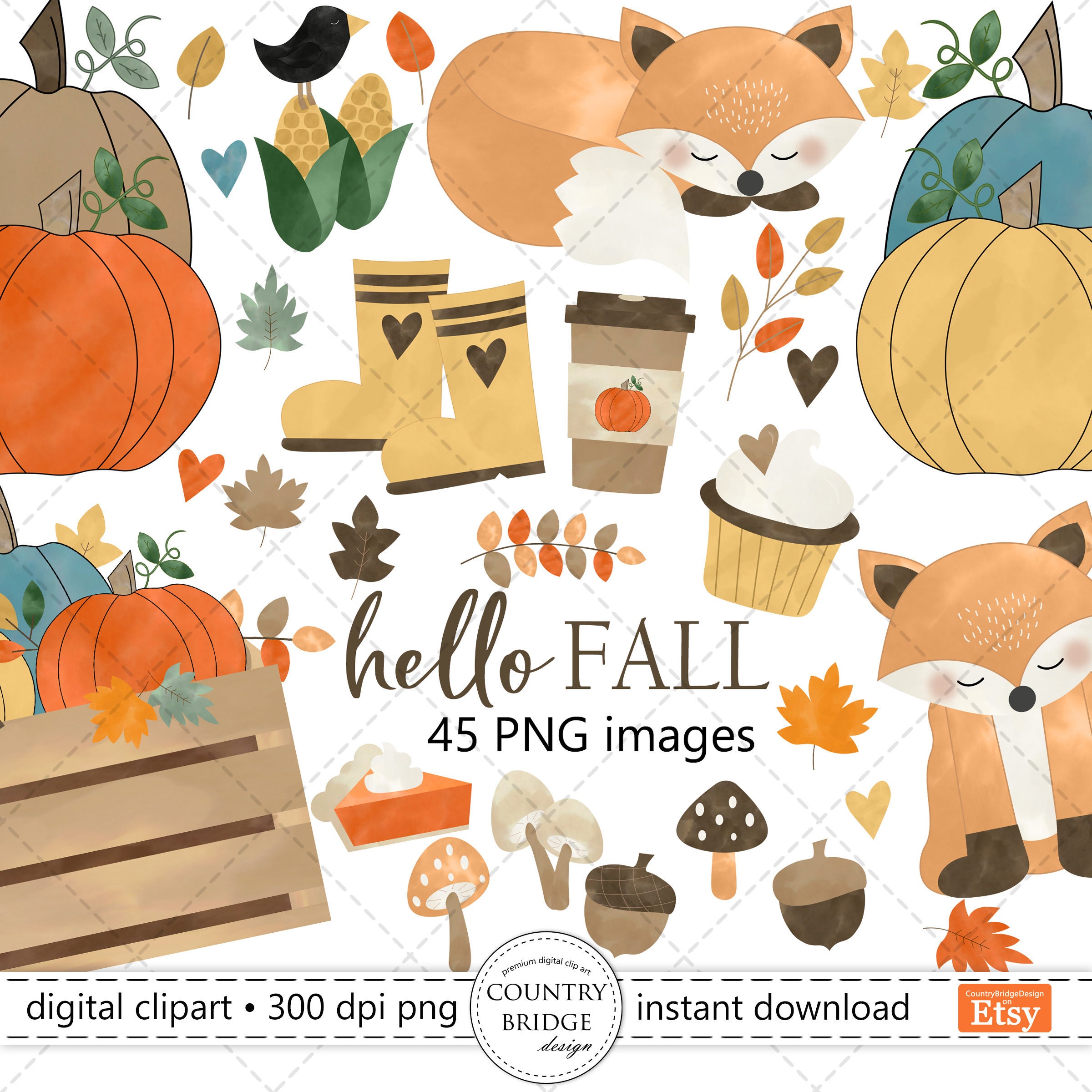 Fall Clipart Autumn Clipart Watercolor Fall Clipart Autumn - Etsy
