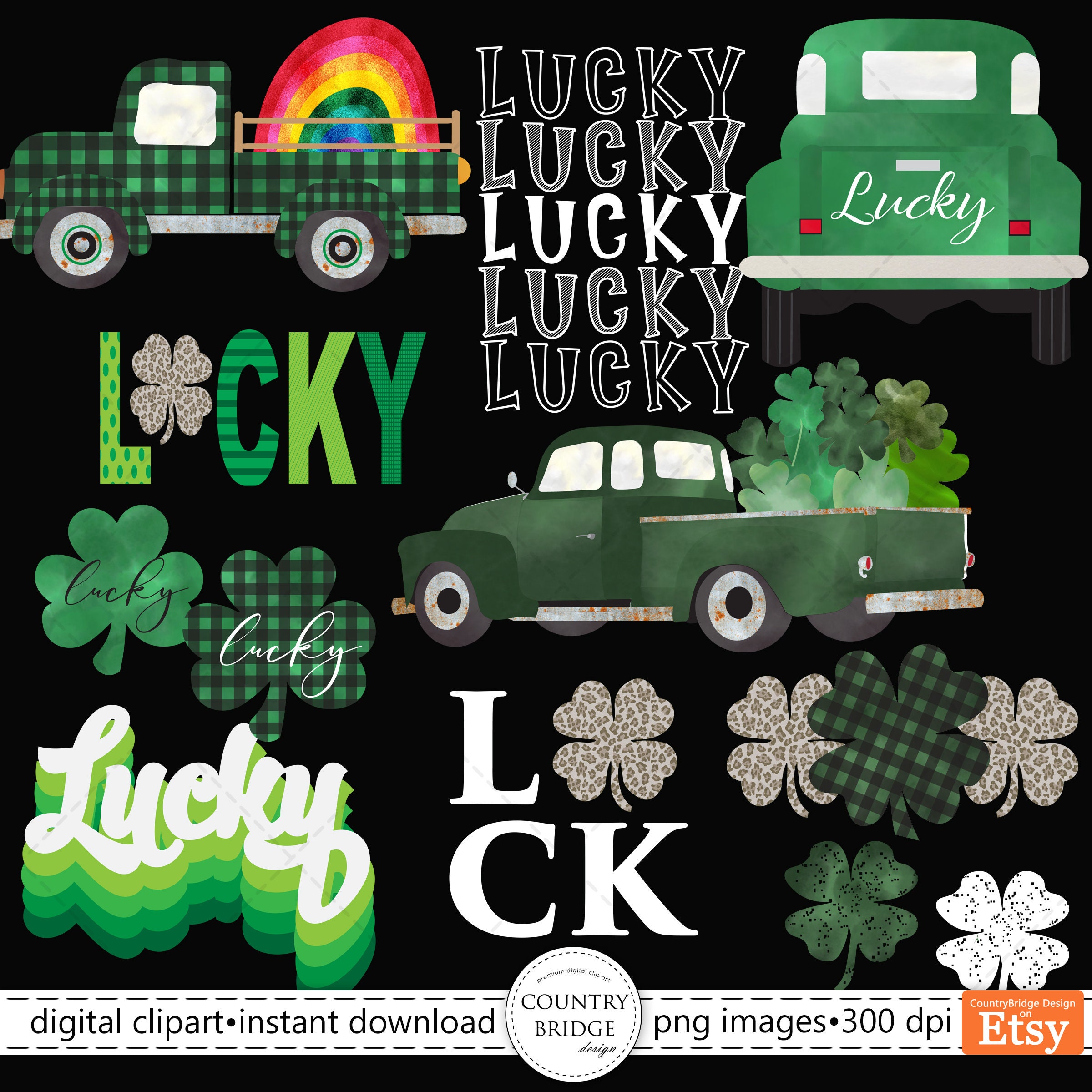 St Patricks Clipart Farm Truck & Shamrocksublimation Design | Etsy