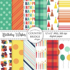 Birthday Clipart and Paper Bundle, Birthday Clipart, Birthday Paper ...