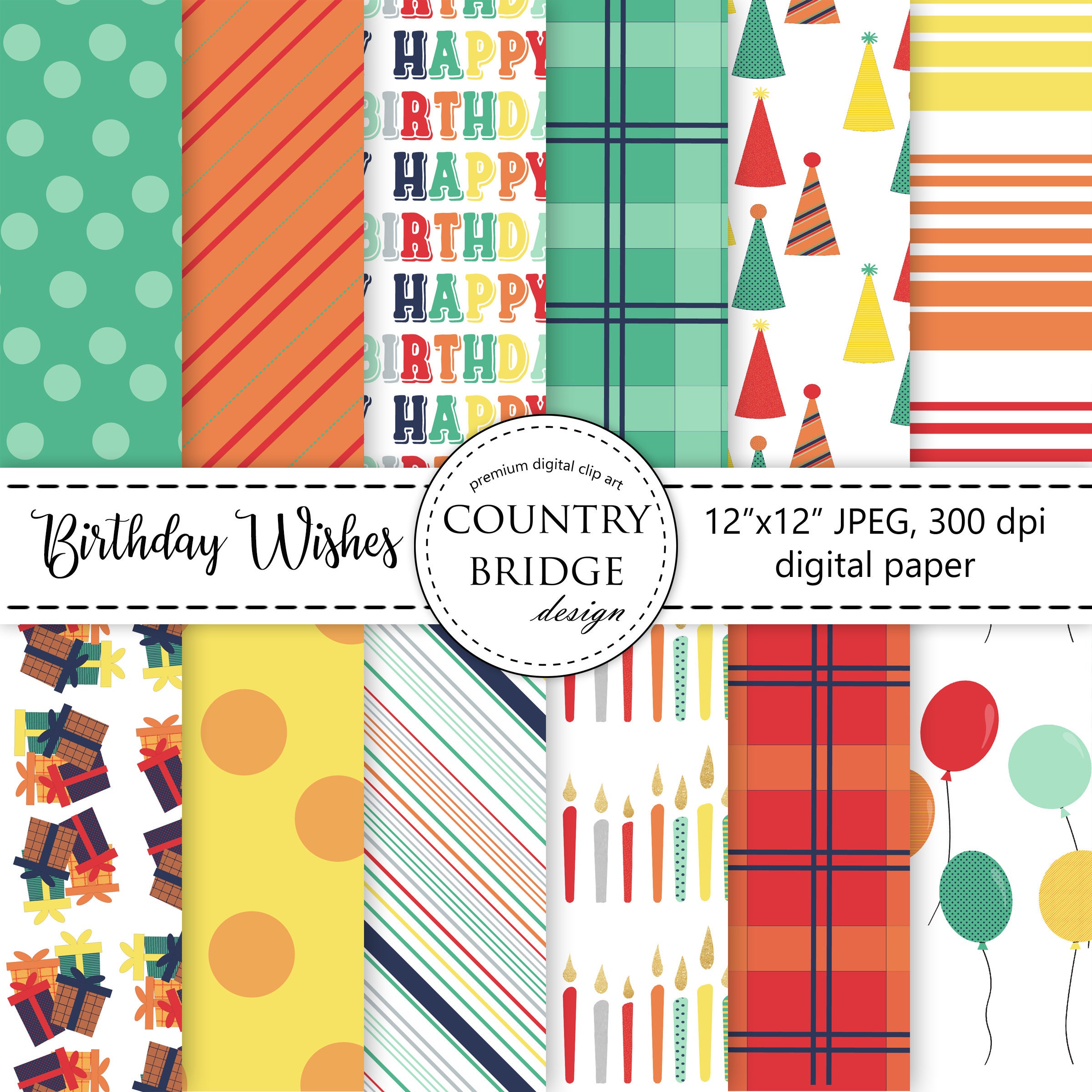 Birthday Clipart and Paper Bundle Birthday Clipart Birthday | Etsy