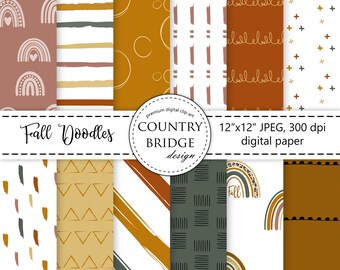 Doodle Digital Papers Boho Rainbow Digital Paper Pack Hand | Etsy