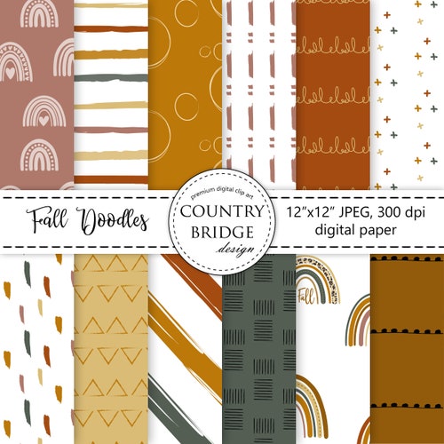 Fall Doodle Digital Papers Boho Rainbow Digital Paper Pack - Etsy