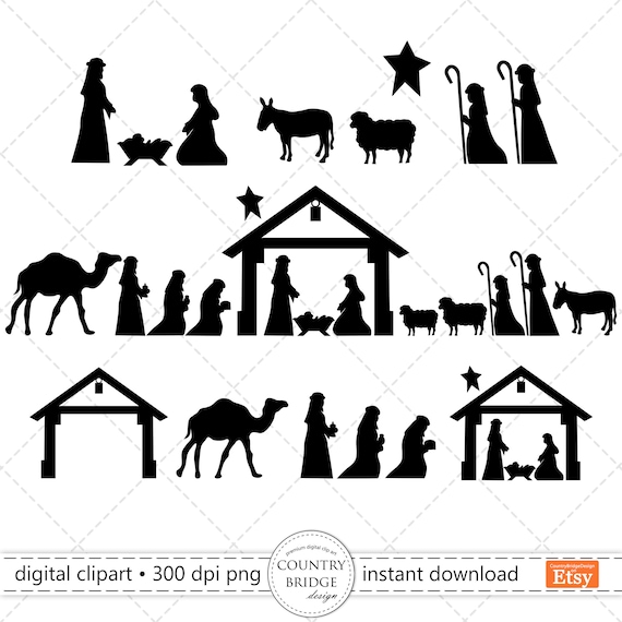 Free Nativity Scene Clipart Black And White