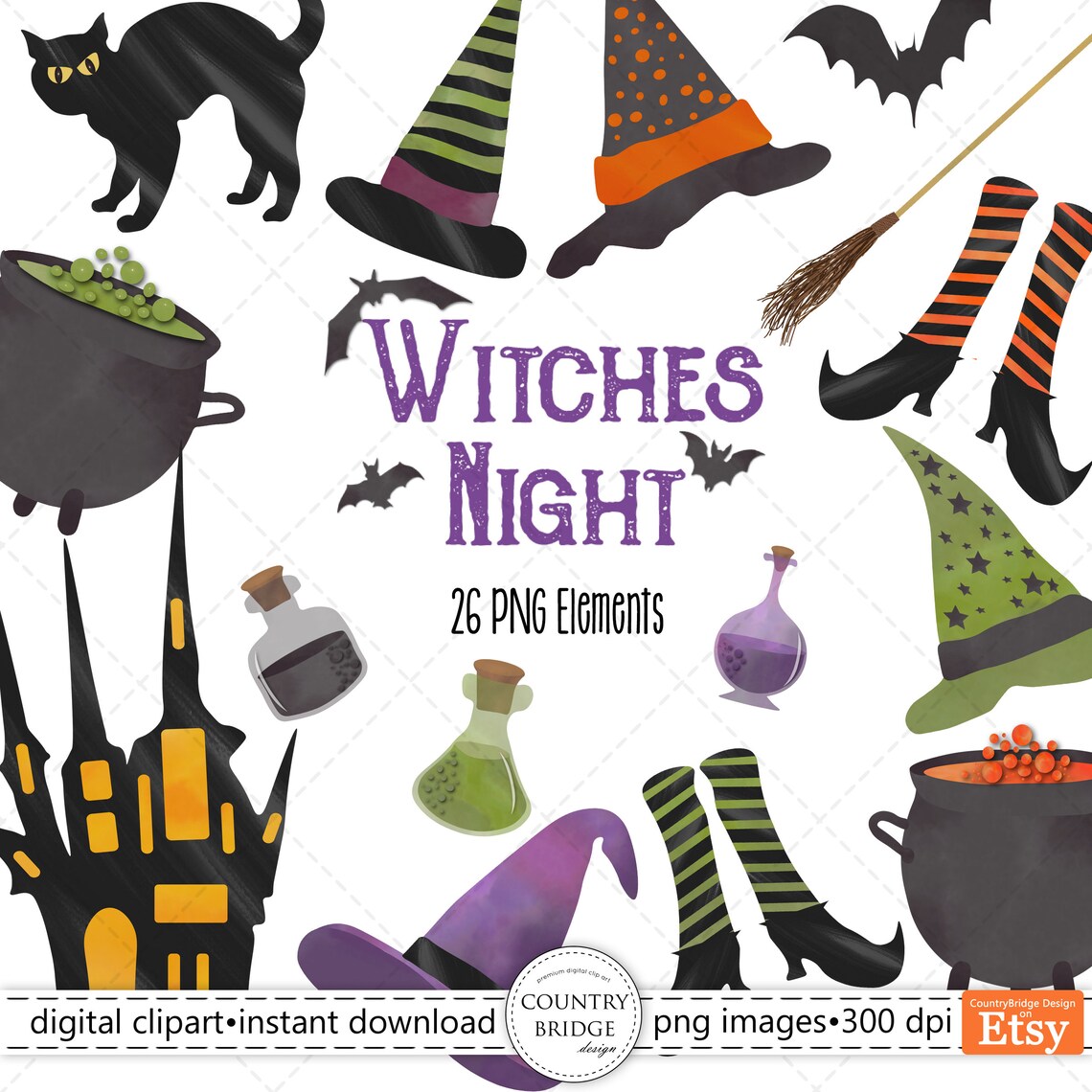 Halloween Clip Art and Digital Paper Bundle Halloween Witch - Etsy