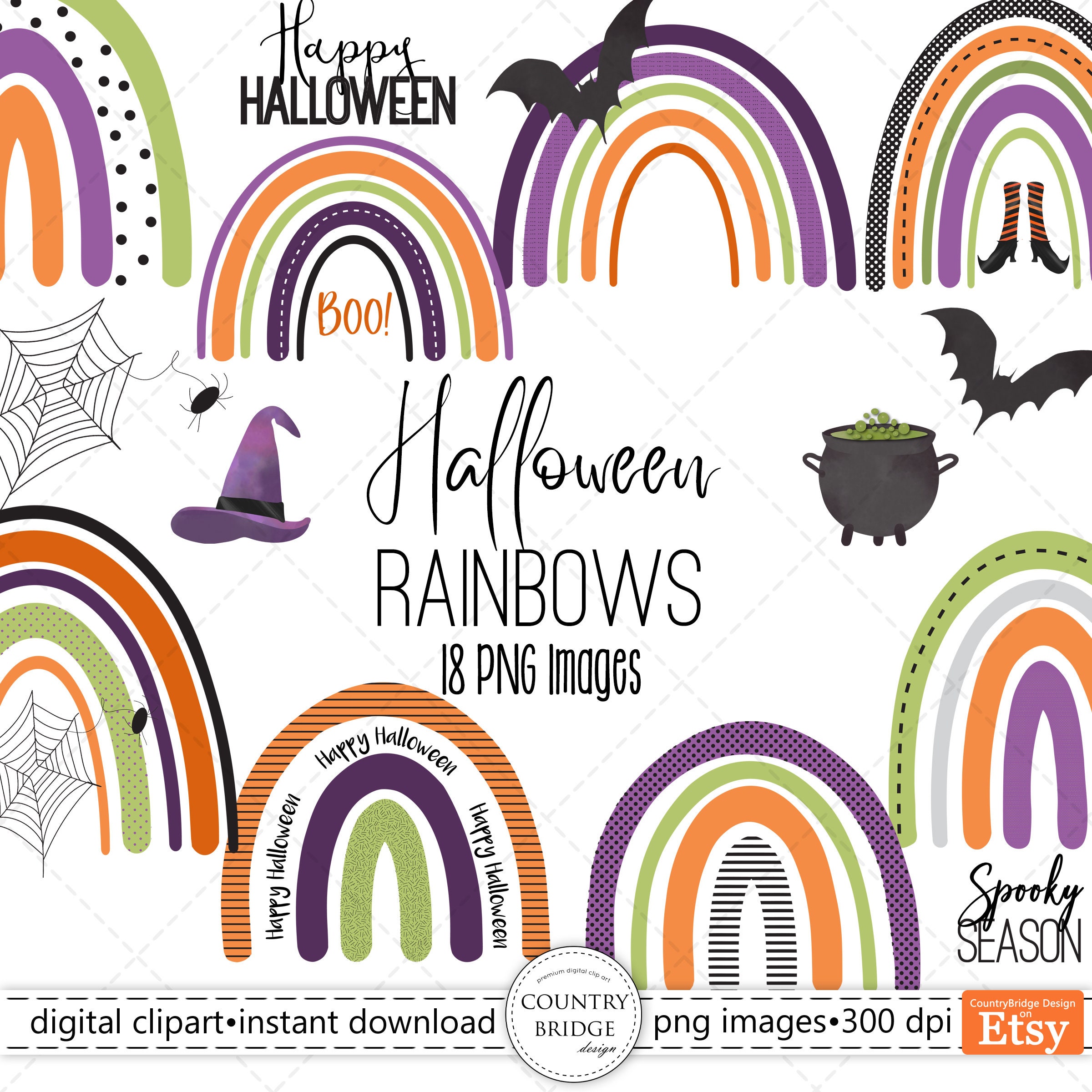 Halloween Boho Rainbow Clip Art Boho Doodle Paper Boho - Etsy