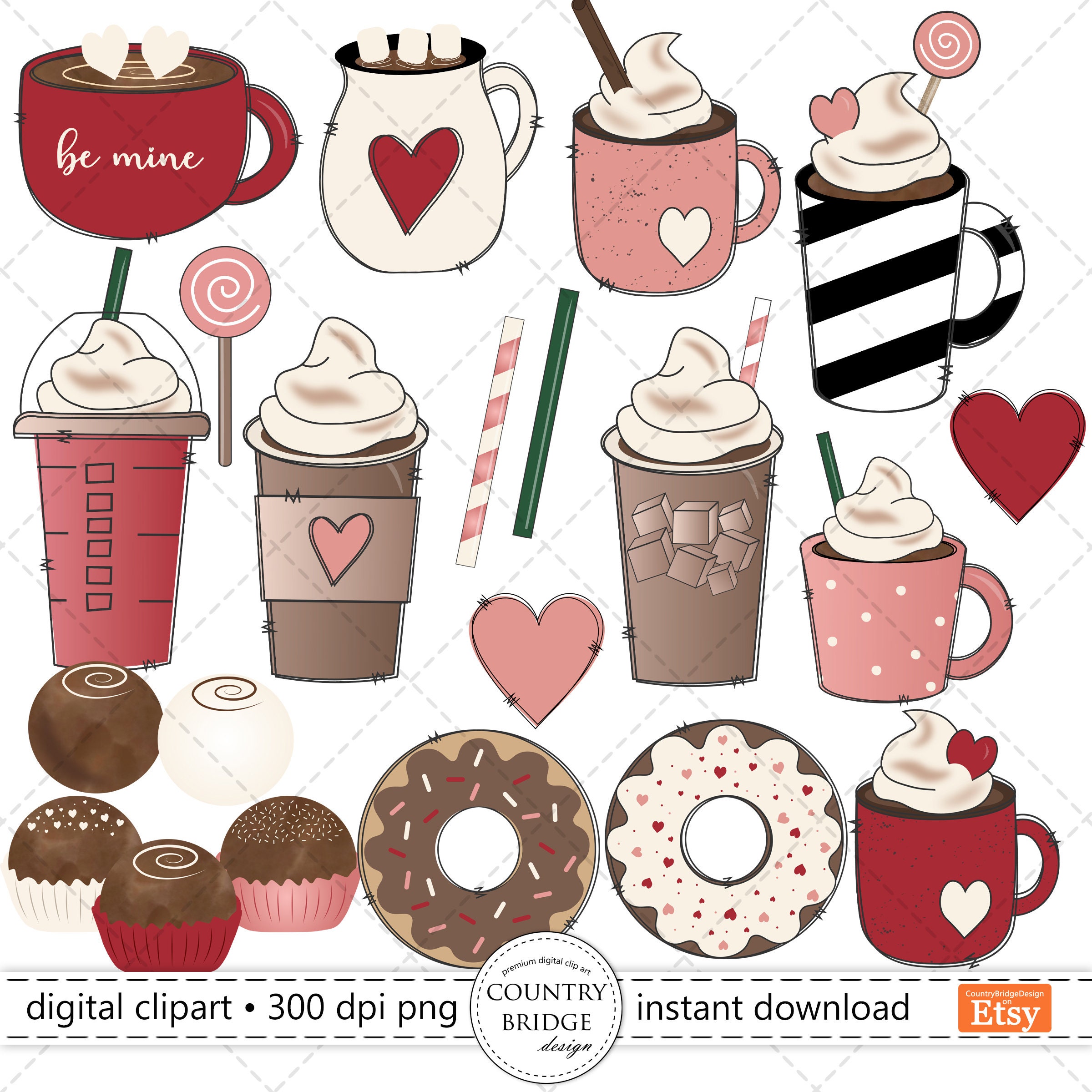 Valentine Clipart Valentine Cups PNG Clipart Valentine - Etsy