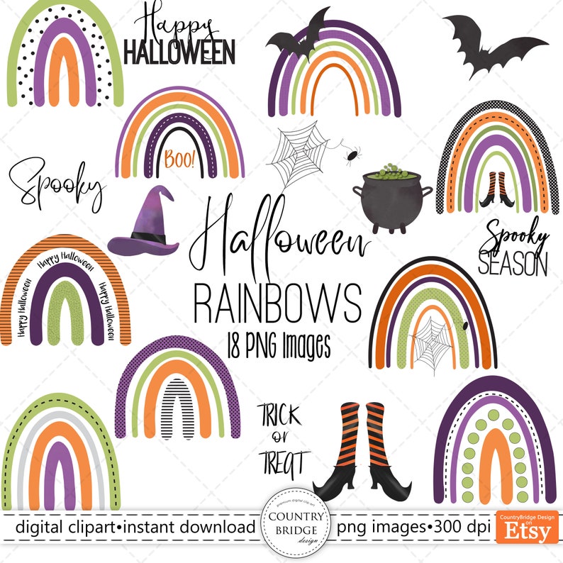 Boho Rainbow Clip Art Halloween Rainbow Halloween Clip Art | Etsy