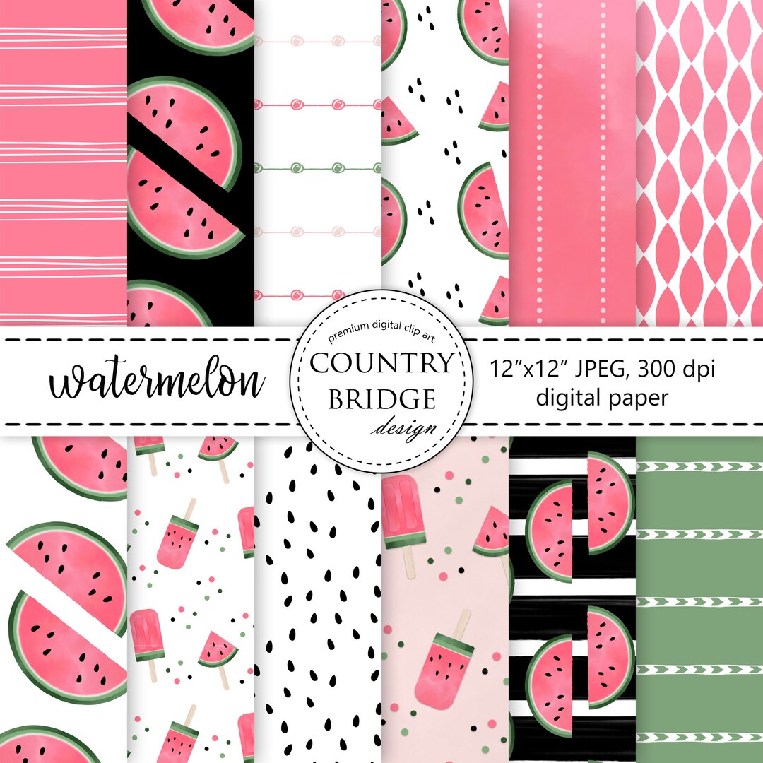 Watermelon Digital Paper, Watermelon Background, Summer Digital Paper ...
