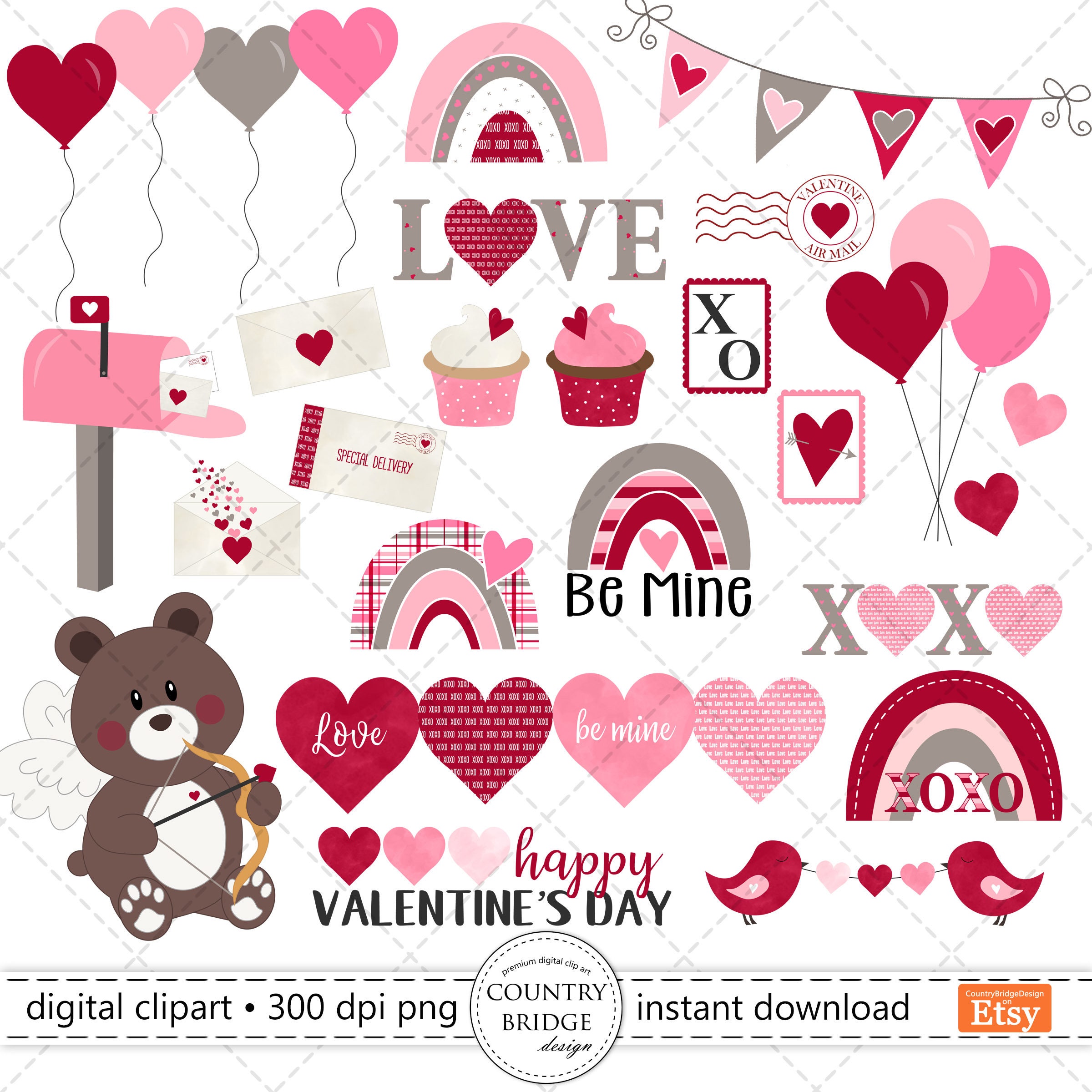 Valentine Clipart Love Clipart Valentine Graphics Cute - Etsy