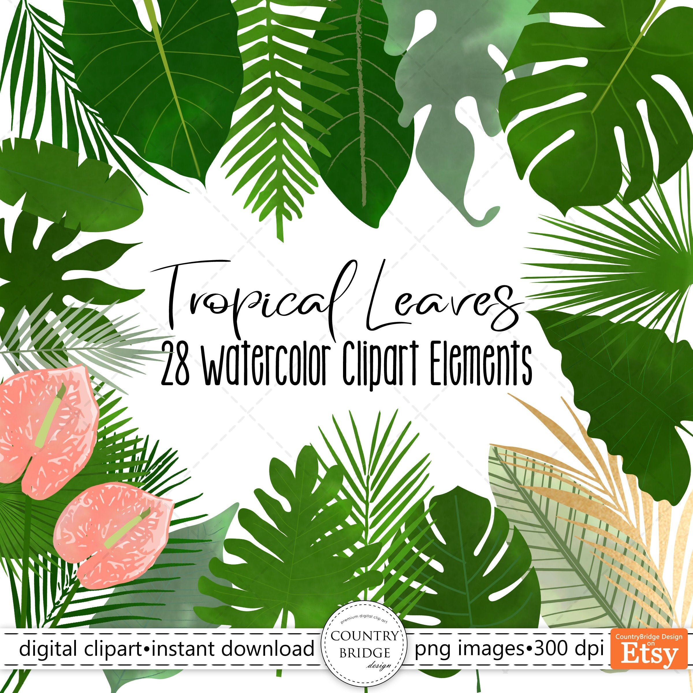 Watercolor Tropical Leaves Tropical Clip Art Watercolor - Etsy