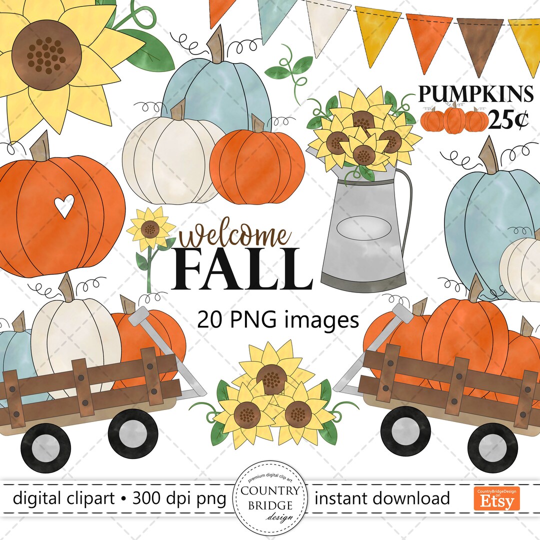 Fall Clipart Watercolor Pumpkin PNG Clipart Autumn Harvest - Etsy