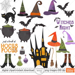 Halloween Clip Art and Digital Paper Bundle, Halloween Witch Clipart ...