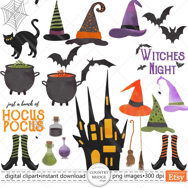 Halloween Clip Art and Digital Paper Bundle Halloween Witch - Etsy