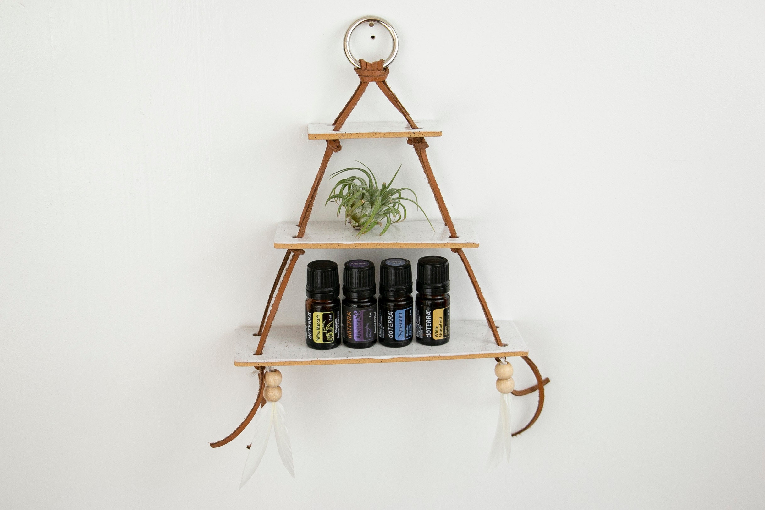 Three Layer Triangle Hanging Ceramic Shelf Brown Leather - Etsy.de