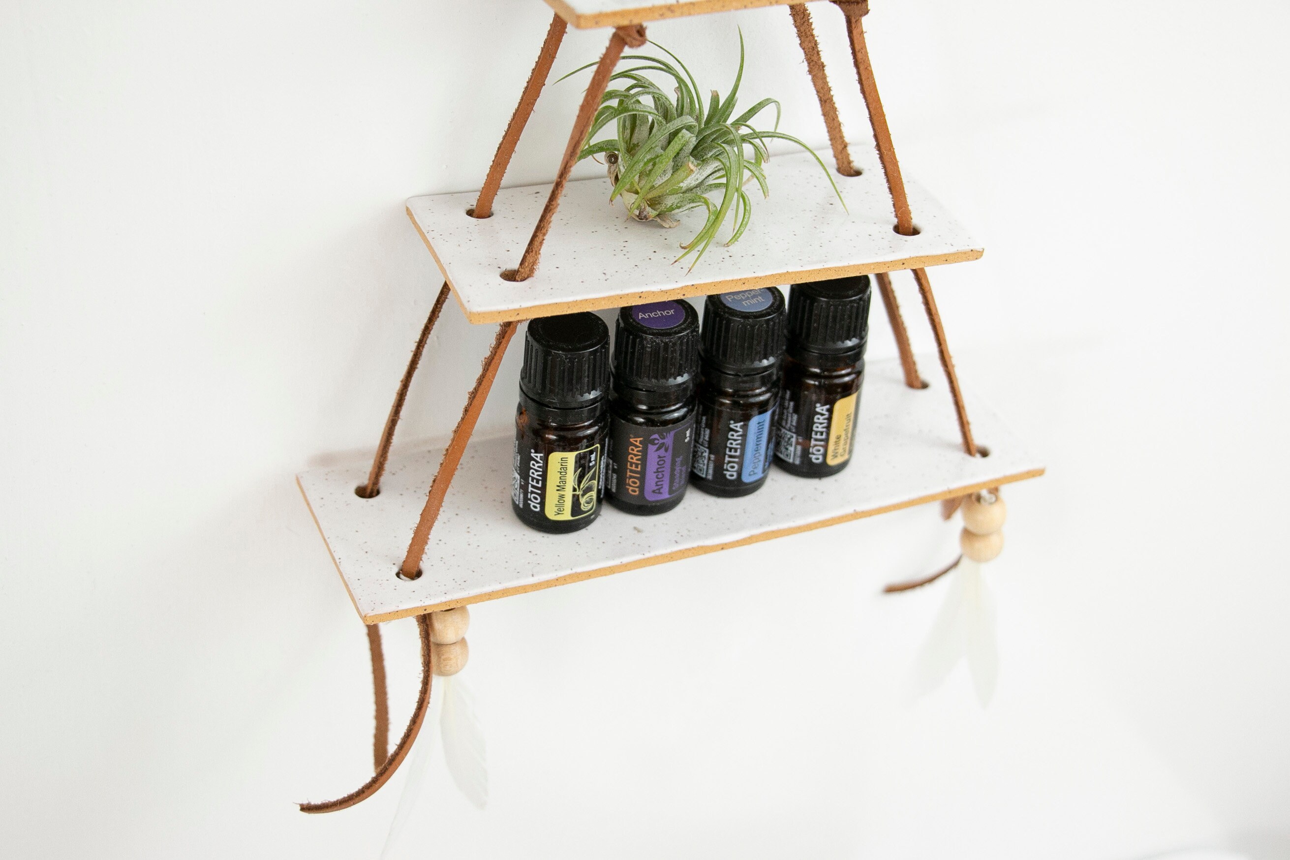 Three Layer Triangle Hanging Ceramic Shelf Brown Leather - Etsy.de