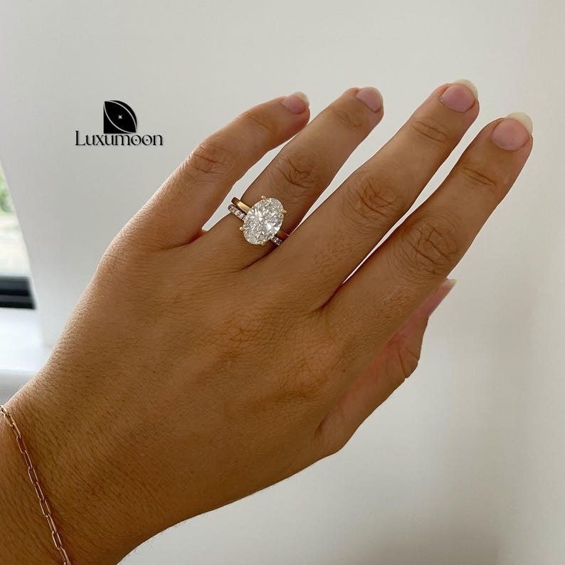 Oval Lab Grown Diamond Engagement Ring, Hidden Halo, Solid Gold - Etsy