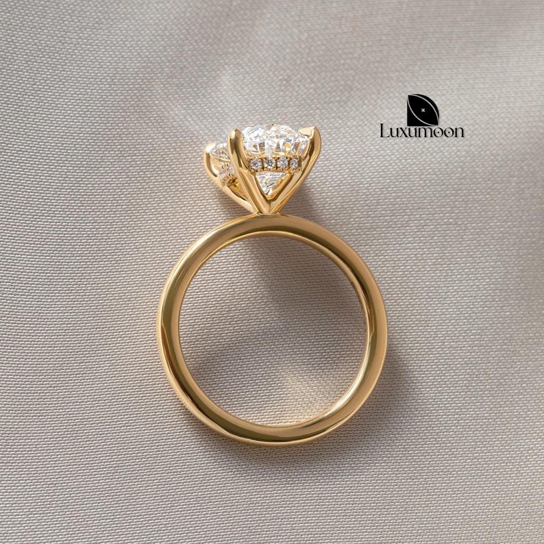 Oval Lab Grown Diamond Engagement Ring, Hidden Halo, Solid Gold - Etsy