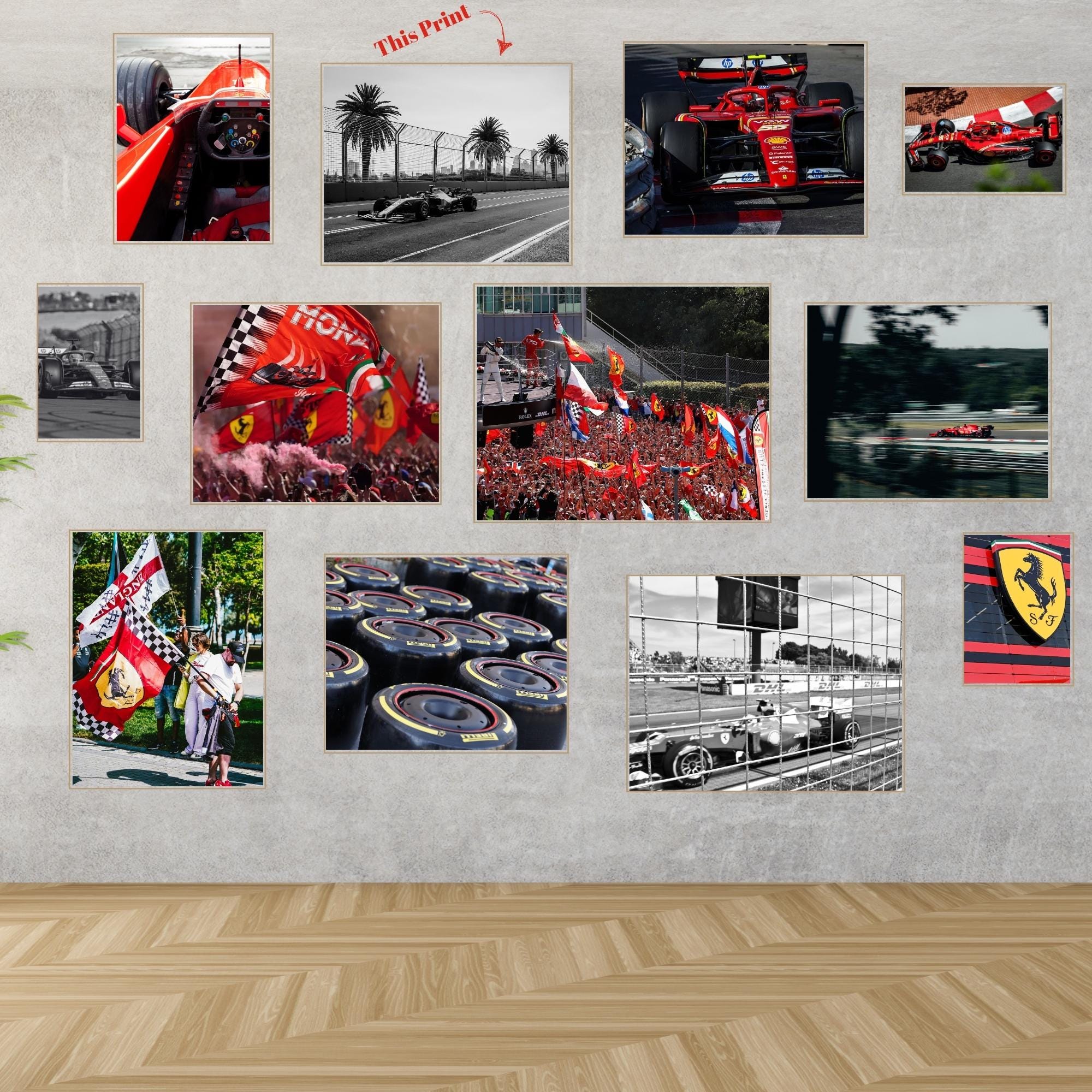 Ferrari F1 Poster, Formula One Print, Scuderia Ferrari F1 Car Art, B&W ...