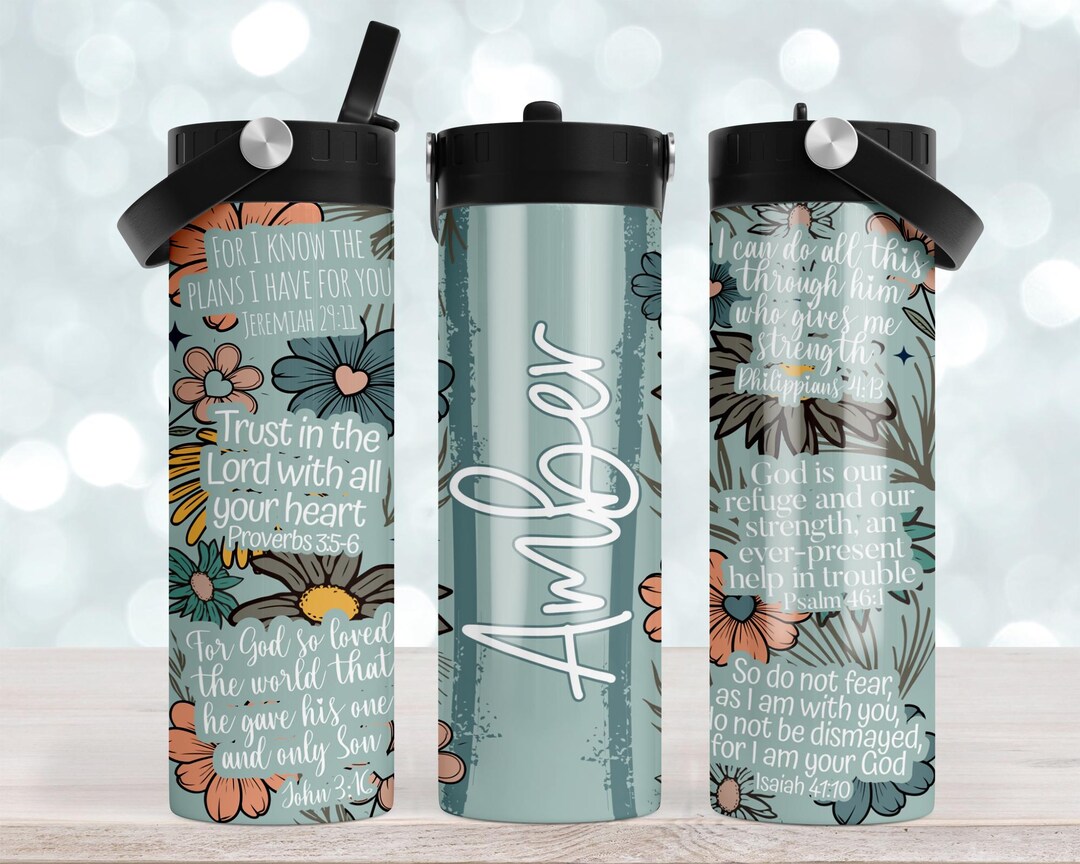 Christian Bible Verse Tumbler: 3 Designs! Floral Design, Stainless ...