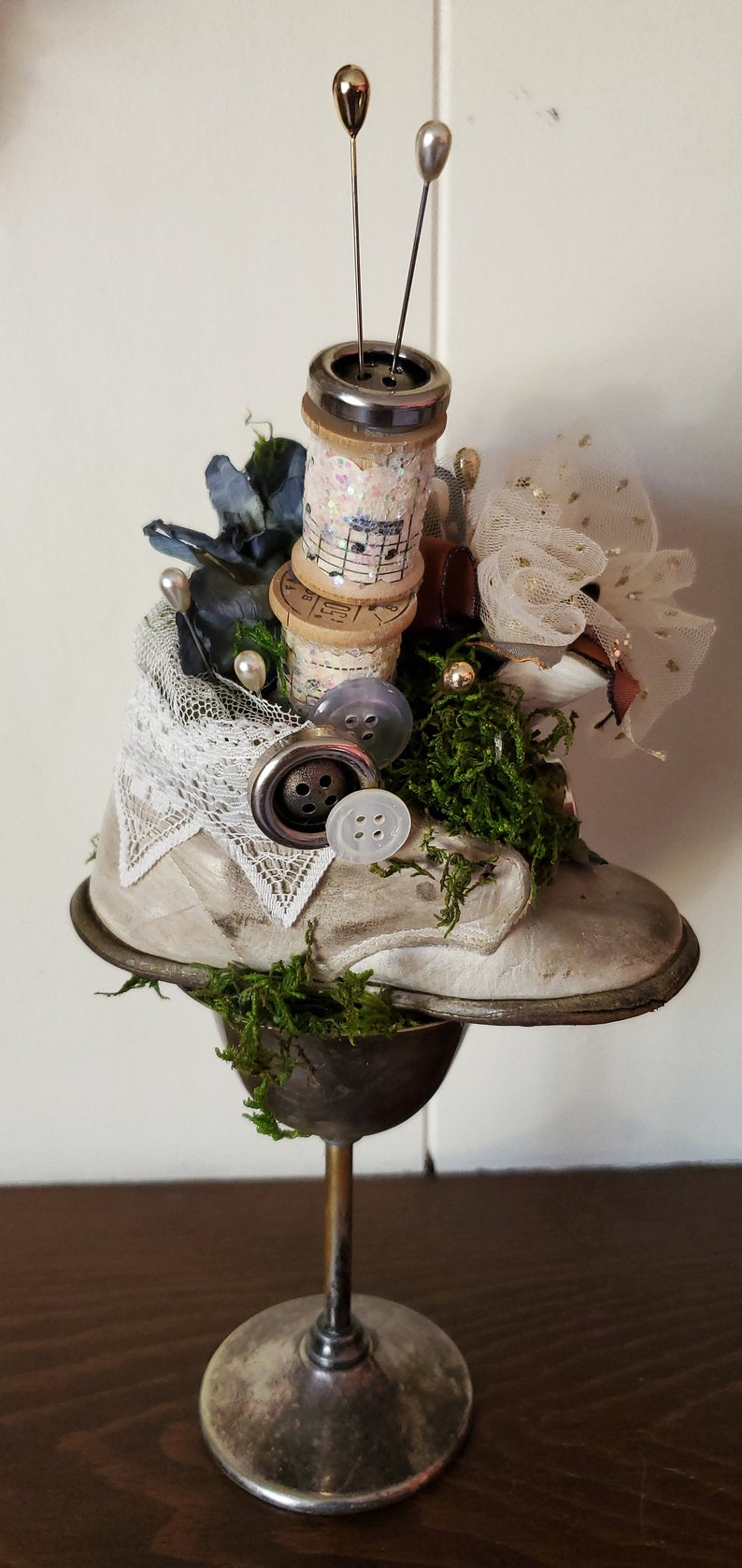 Repurposed Leather Baby Shoe, Vintage Materials, Lace, Tulle, Cottage ...