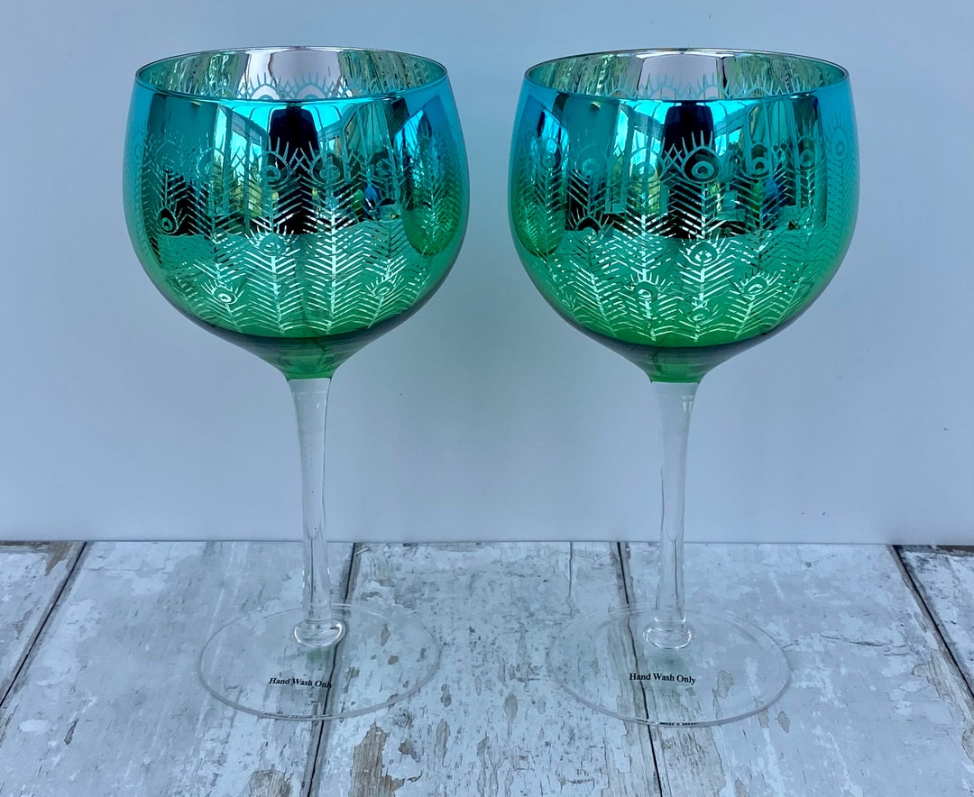 2 Peacock Gin Balloon Copa Glasses - Etsy