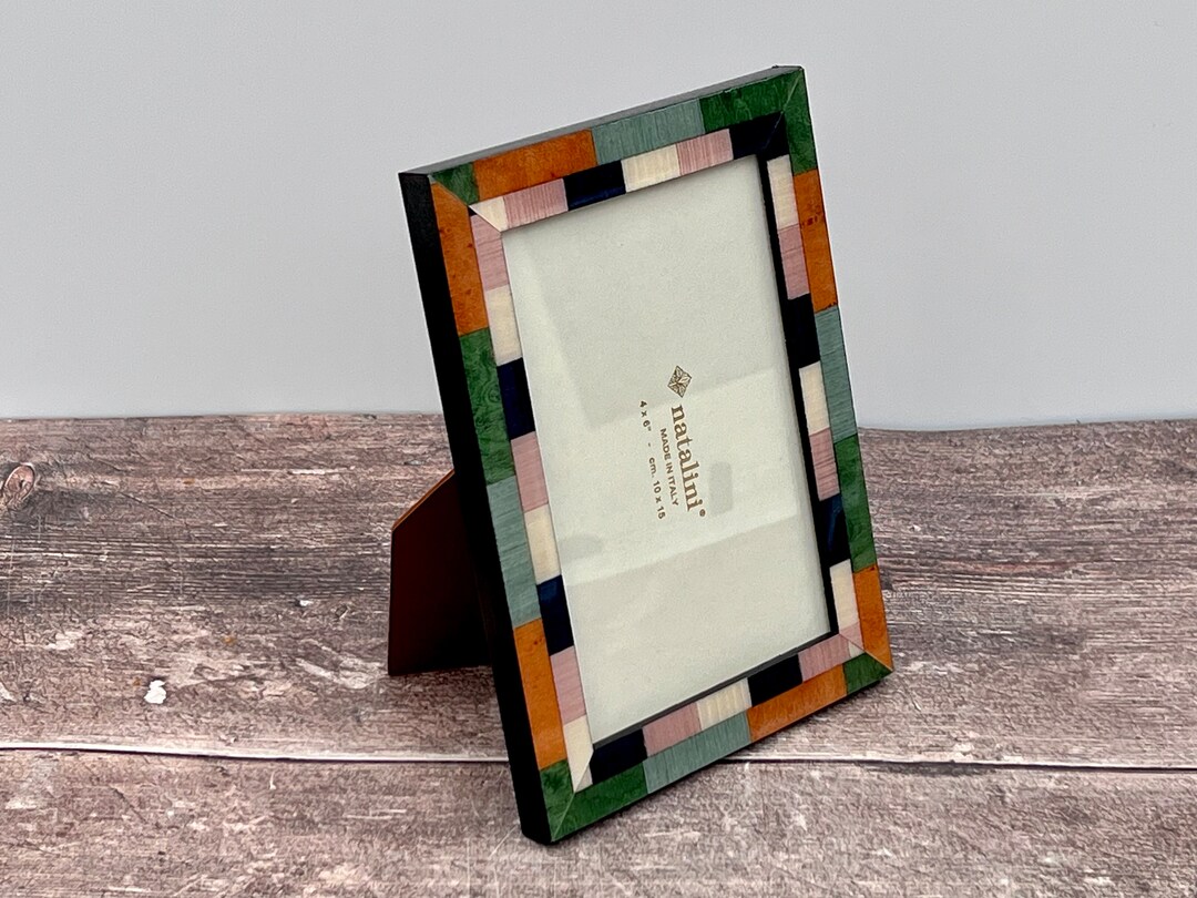 Natalini Pink, Green and Blue Marquetry Photo Frame, Made in Italy, 4x ...