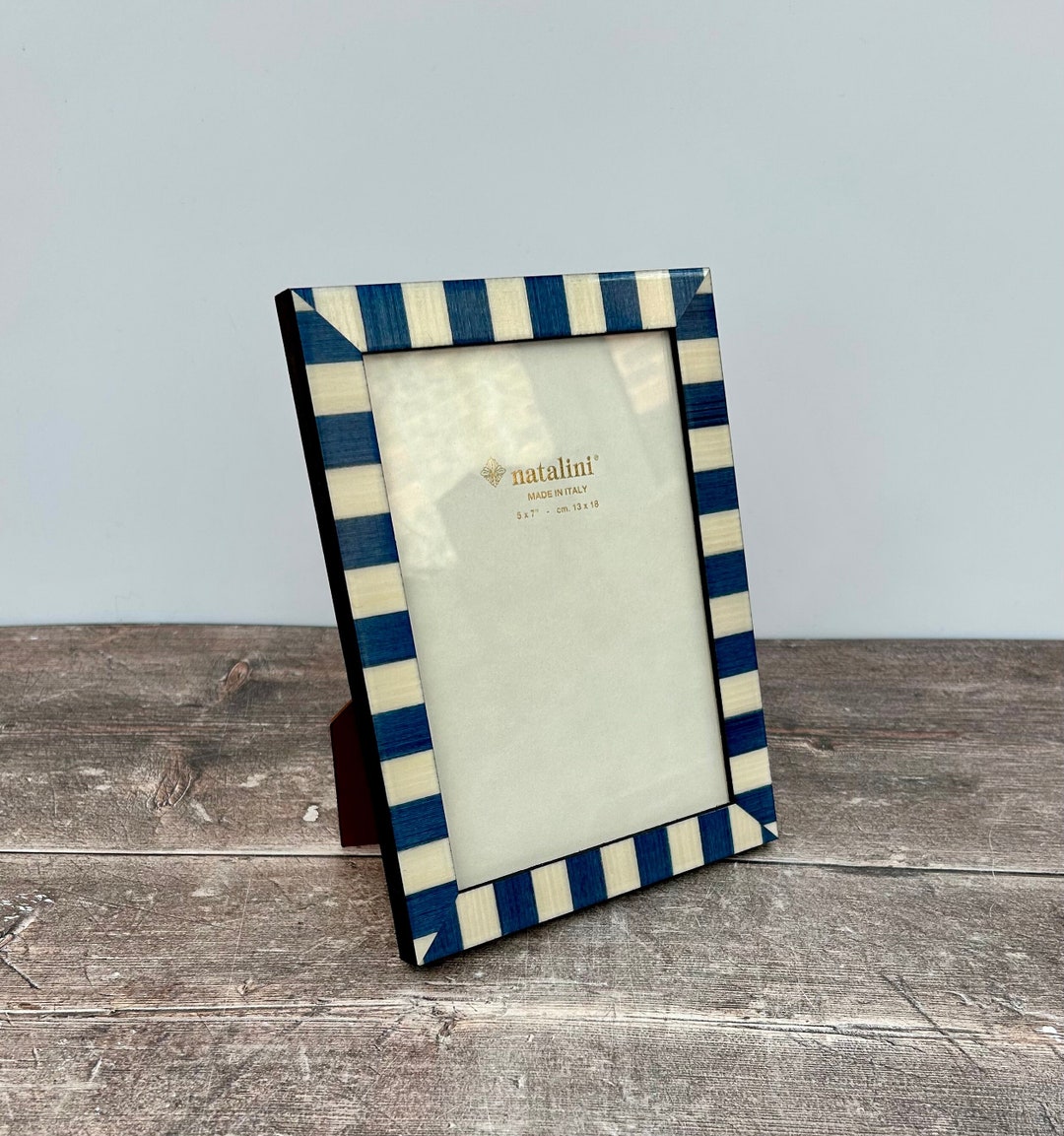 Natalini Blue and White Striped Border Photo Frame, Made in Italy, 5x 7 ...
