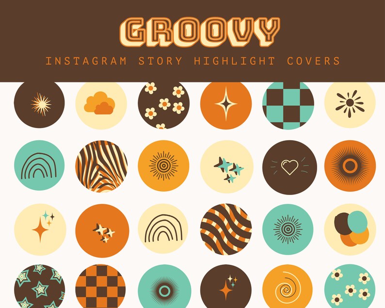 Retro Graphic Instagram Highlight Covers, 80s Brown Disco Story Icons ...