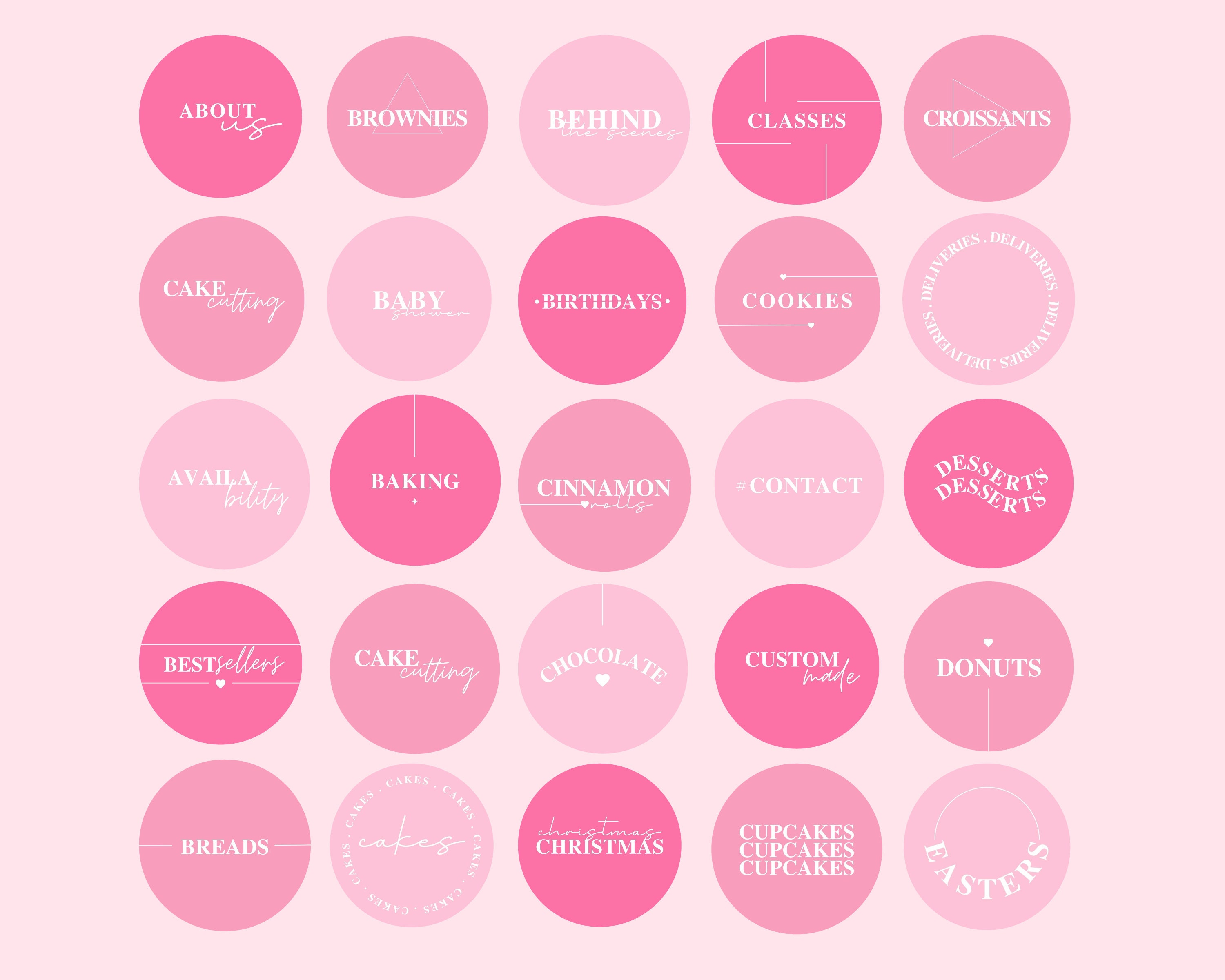 Bakery Instagram Highlight Covers With Letters, Pink Baking Templates ...
