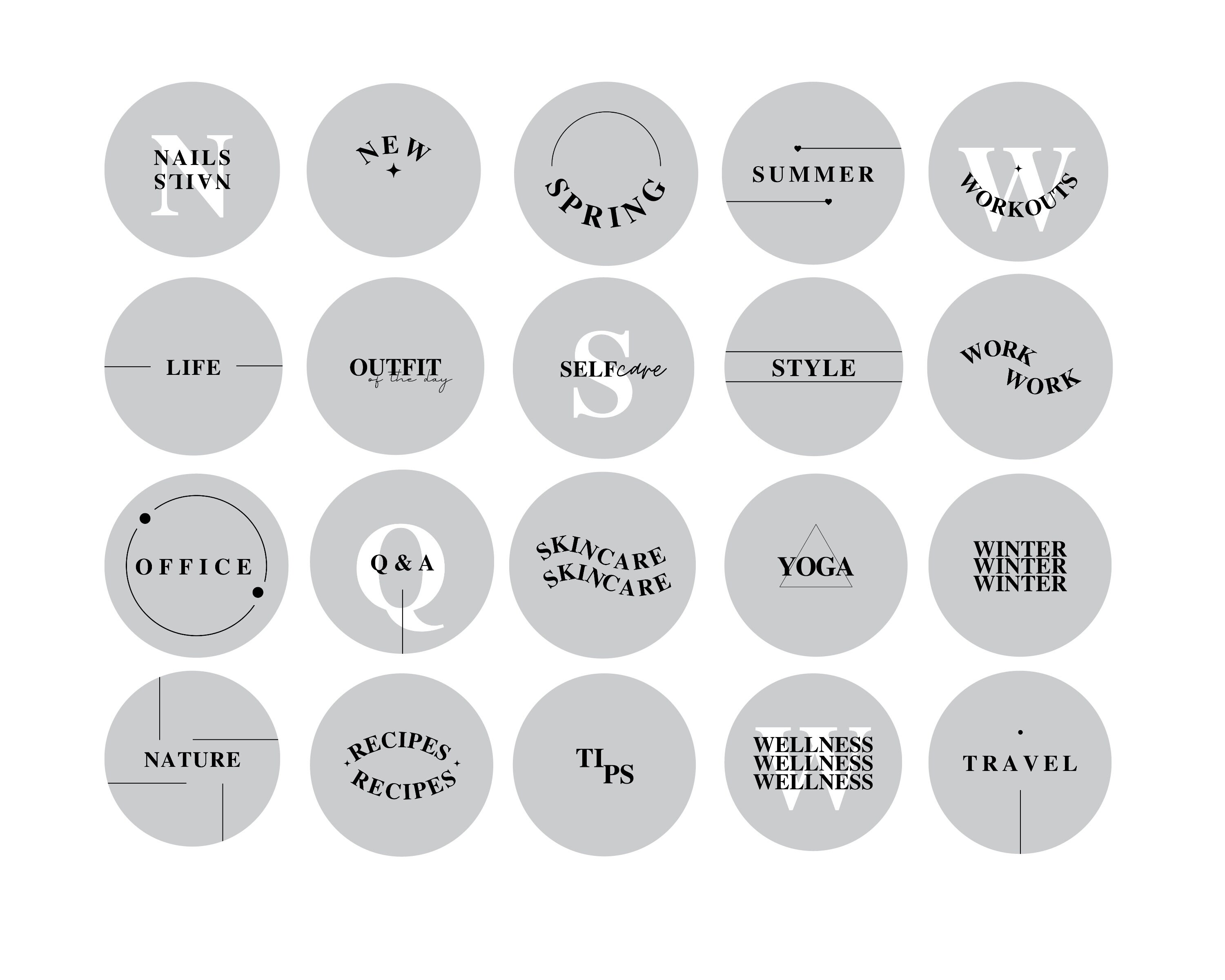 Grey Instagram Highlight Covers With Letters, Modern Story Icons Words ...