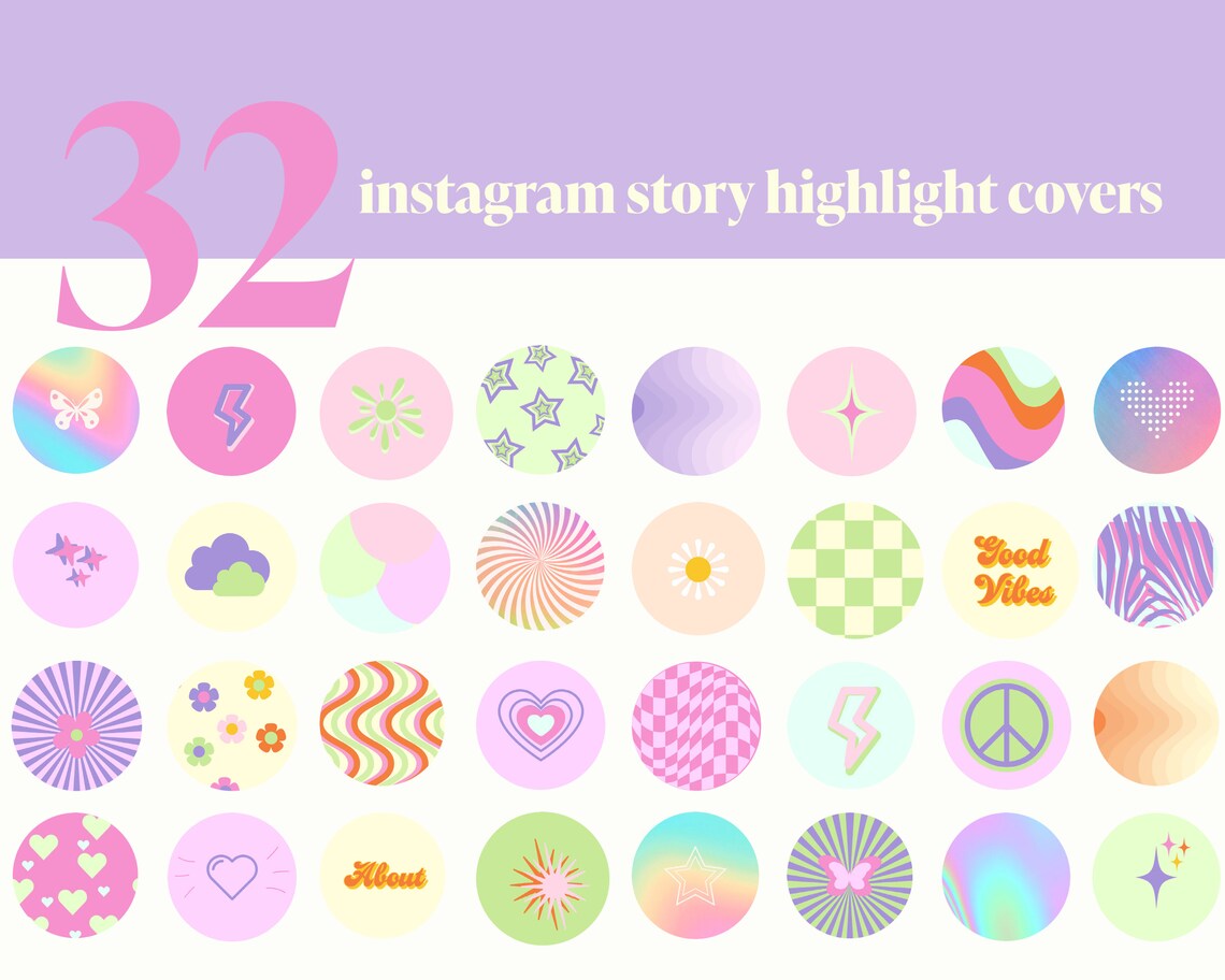 32 Groovy Bright Instagram Story Highlight Covers Boho Retro - Etsy