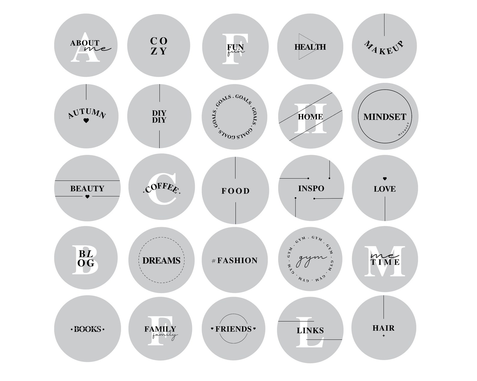 Grey Instagram Highlight Covers With Letters, Modern Story Icons Words ...