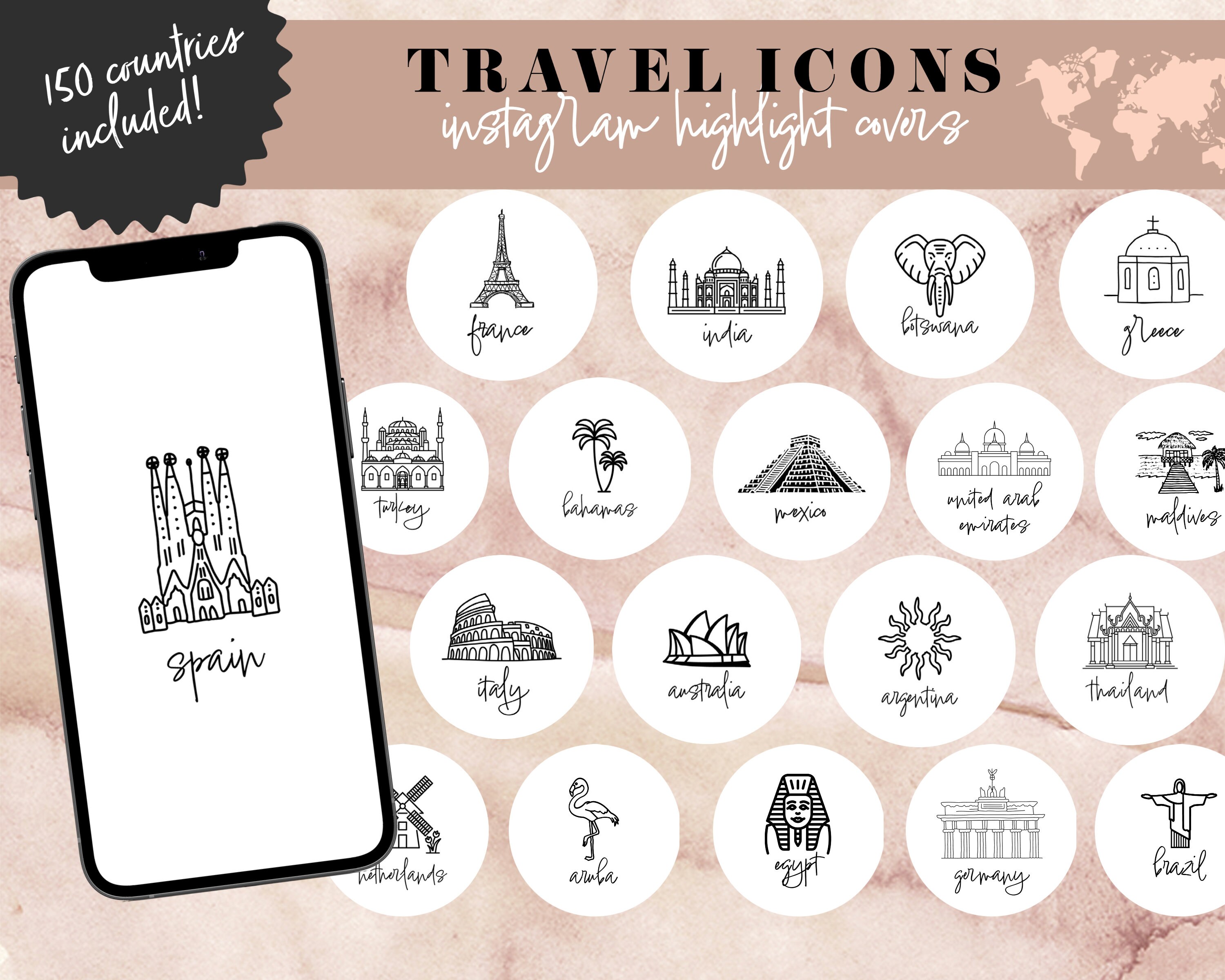 Travel Instagram Highlight Covers Countries Instagram Story - Etsy