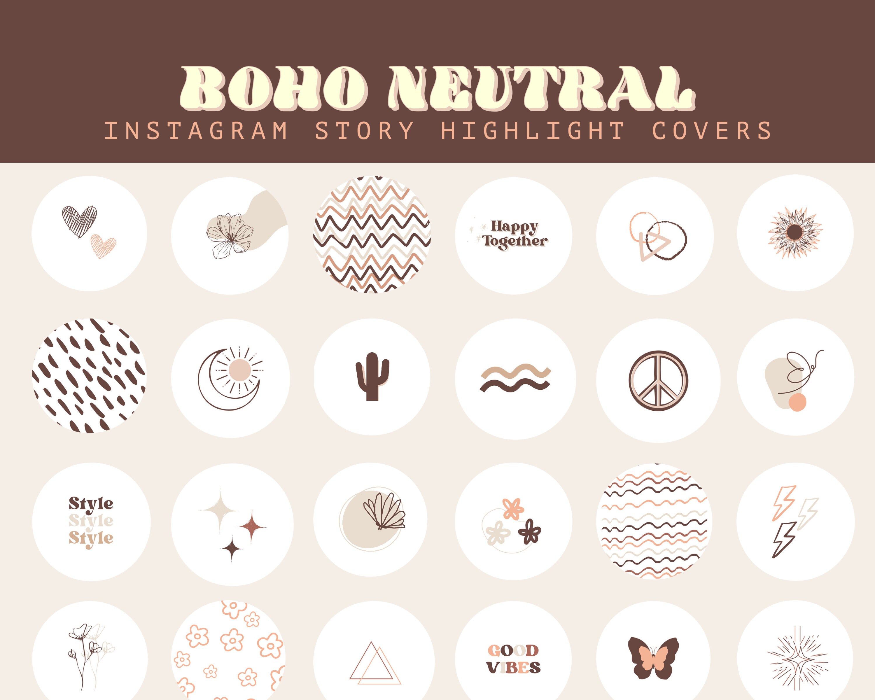 Boho Neutral Instagram Highlight Covers 80s Natural Groovy - Etsy