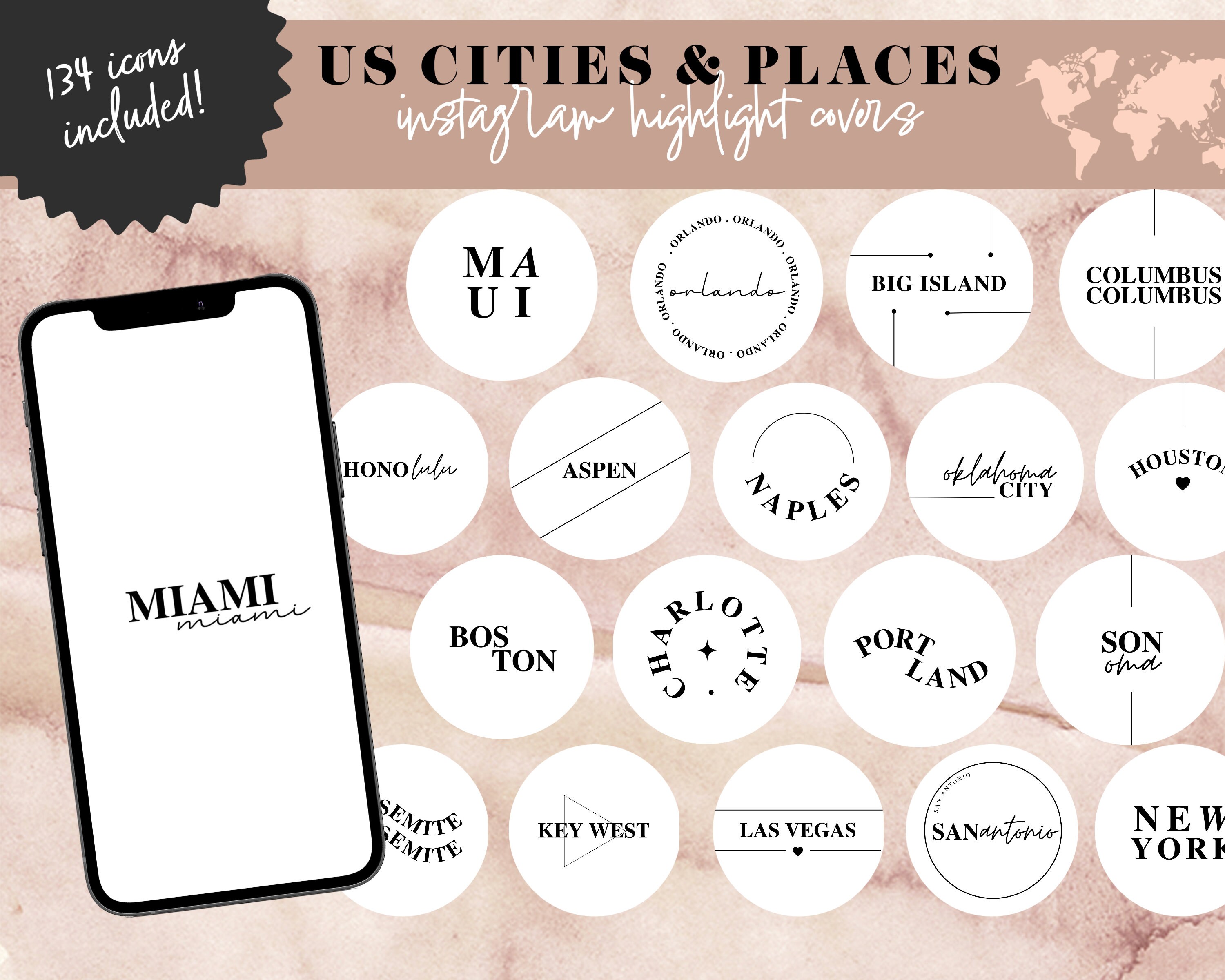 Travel Instagram Highlight Covers, Travel Agent Logo, US Cities and ...