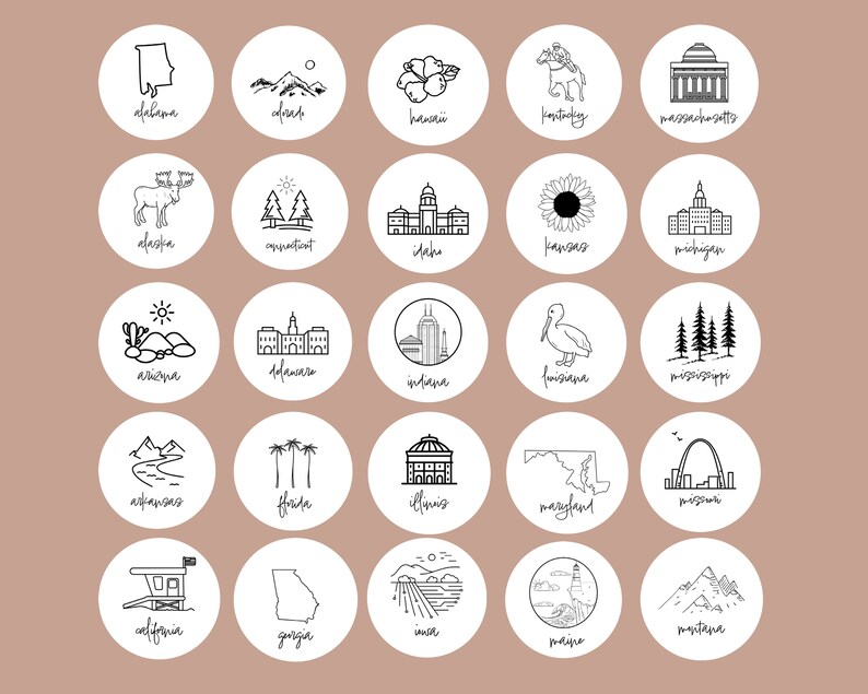 Travel Instagram Highlight Covers, US States Instagram Story Icons ...